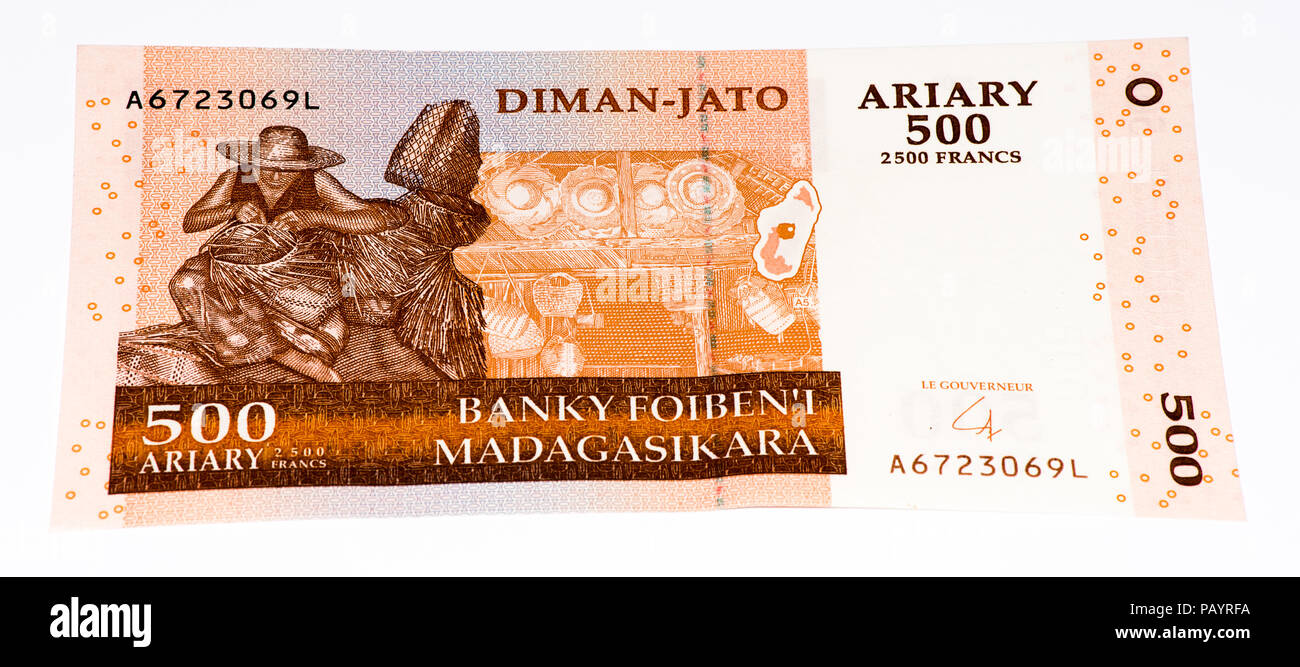 500 Malagasy ariary bank note of Madagascar. Malagasy ariary is the ...