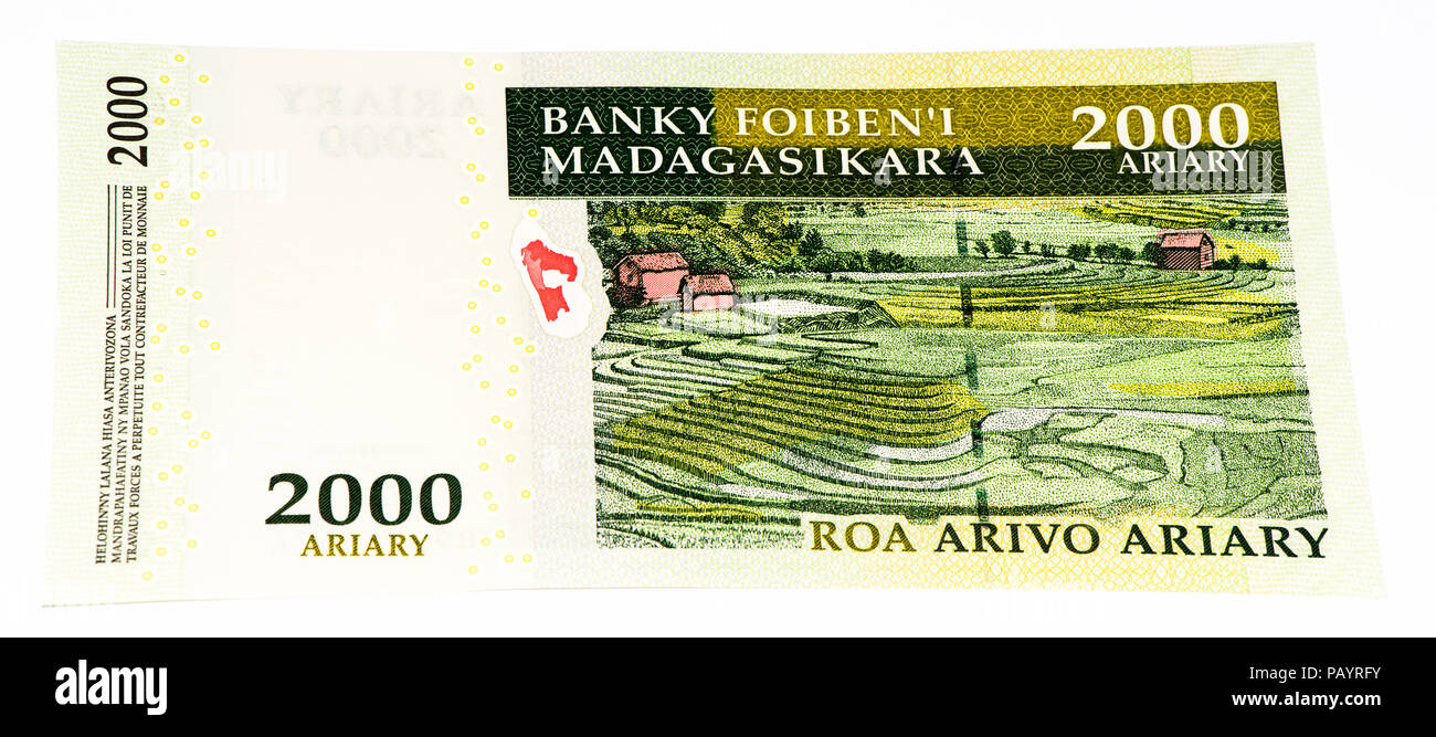 2000 Malagasy ariary bank note of Madagascar. Malagasy ariary is the ...