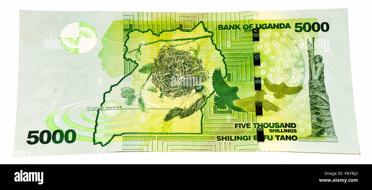 5000 Ugandan shillings bank note. Ugandan shilling is the national ...