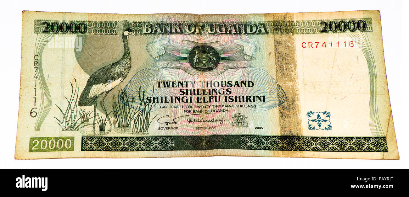 20000 Ugandan shillings bank note. Ugandan shilling is the national ...