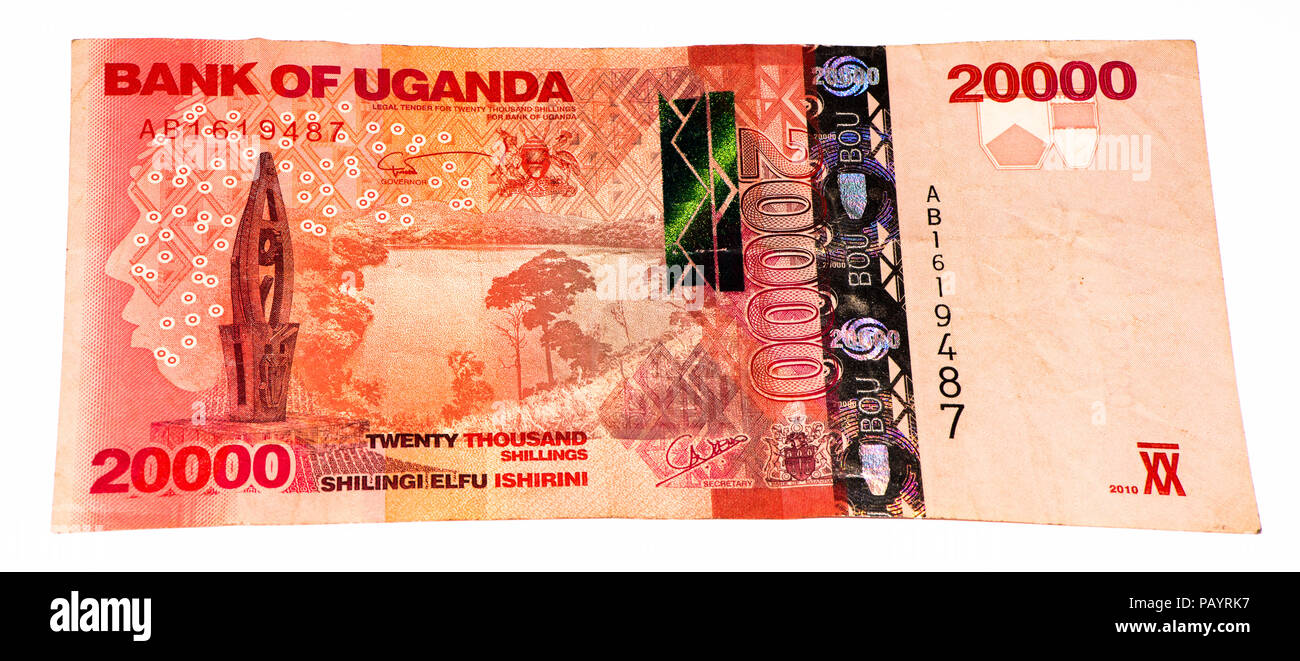 20000 Ugandan shillings bank note. Ugandan shilling is the national ...