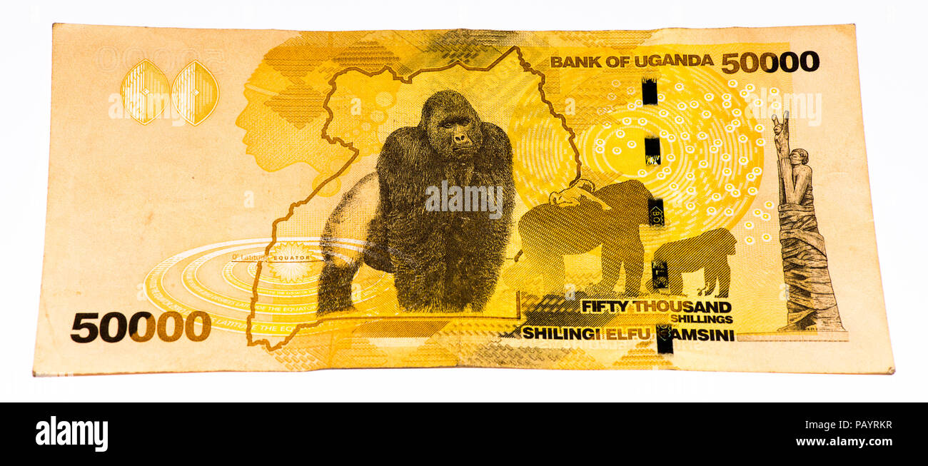 50000 Ugandan shillings bank note. Ugandan shilling is the national ...