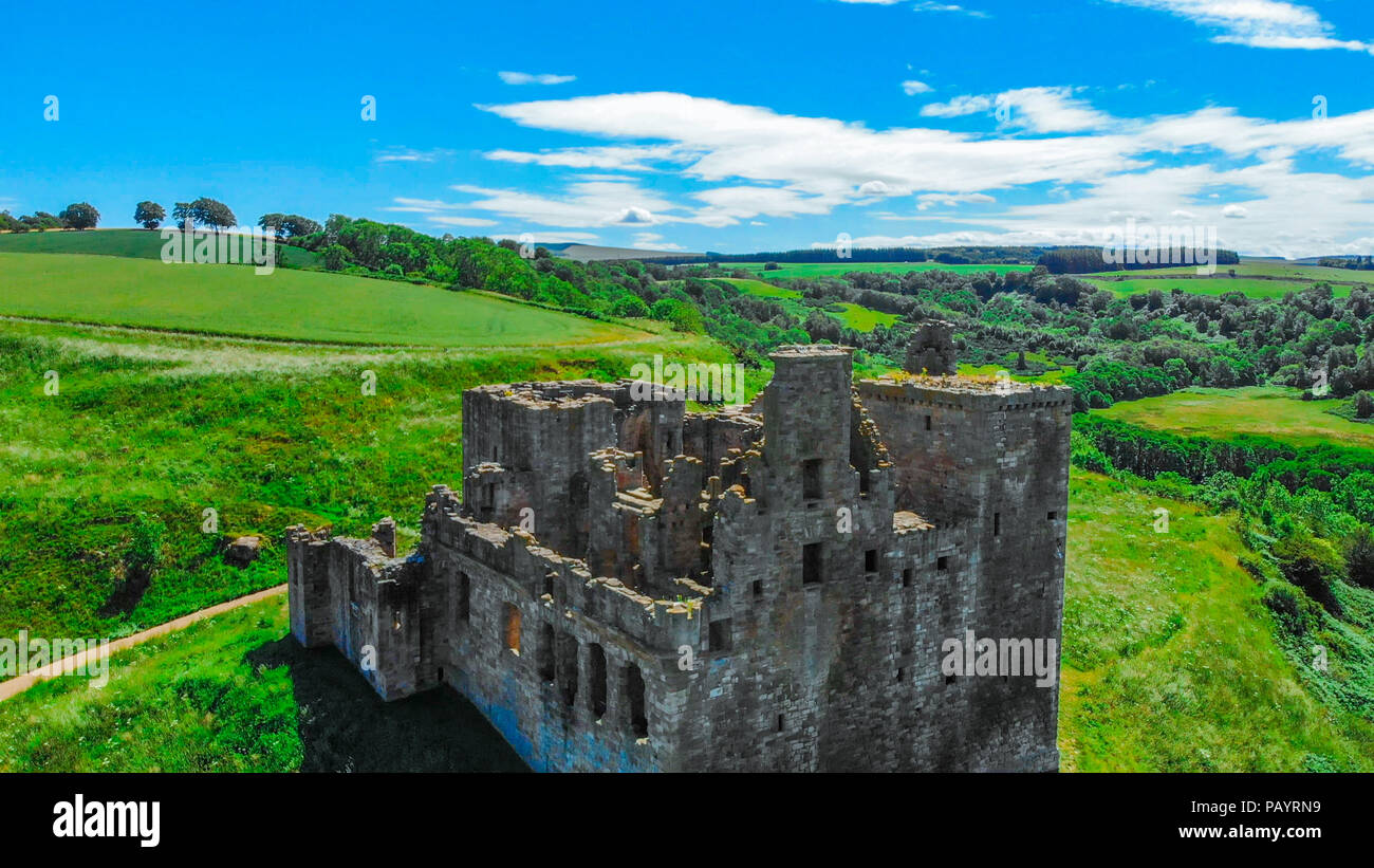 Famous castles in Scotland - Crichton Castle near Edinburgh - aerial ...