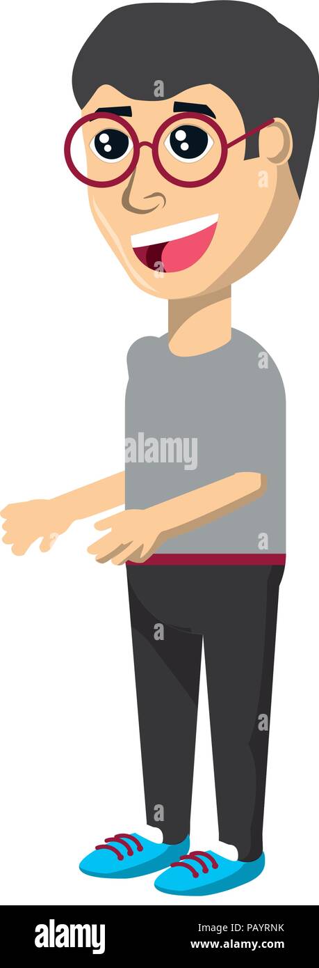 cartoon man with glasses over white background, vector illustration ...