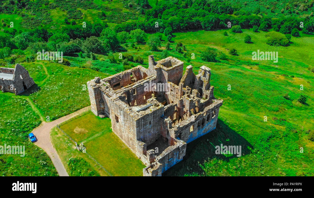 Famous castles in Scotland - Crichton Castle near Edinburgh - aerial ...