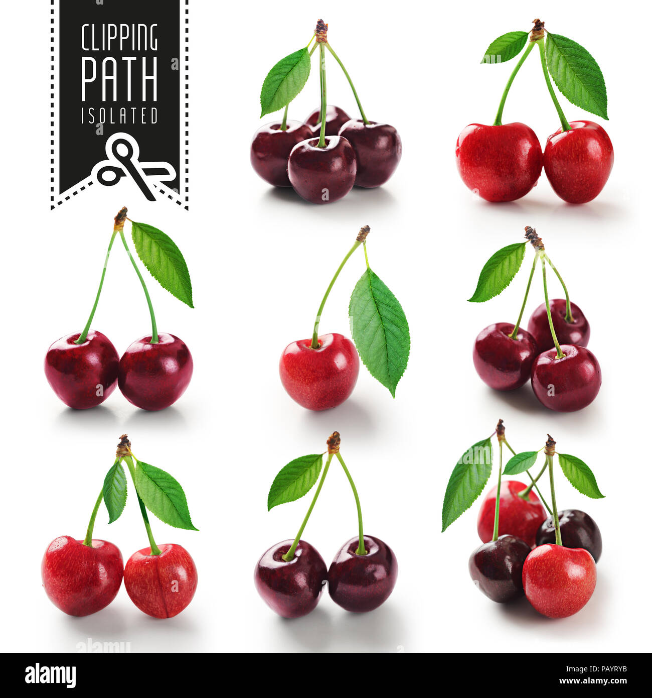 Cherry set with clipping path Stock Photo - Alamy