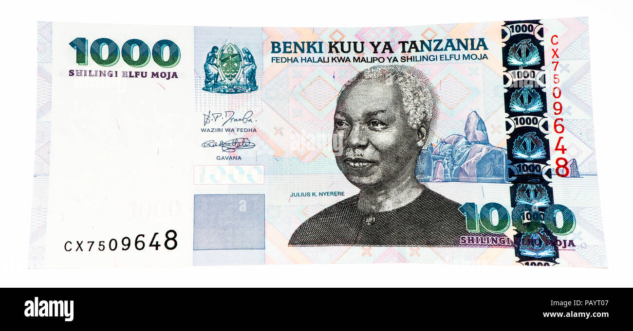 1000 Tanzanian shillings bank note. Tanzanian shilling is the national ...