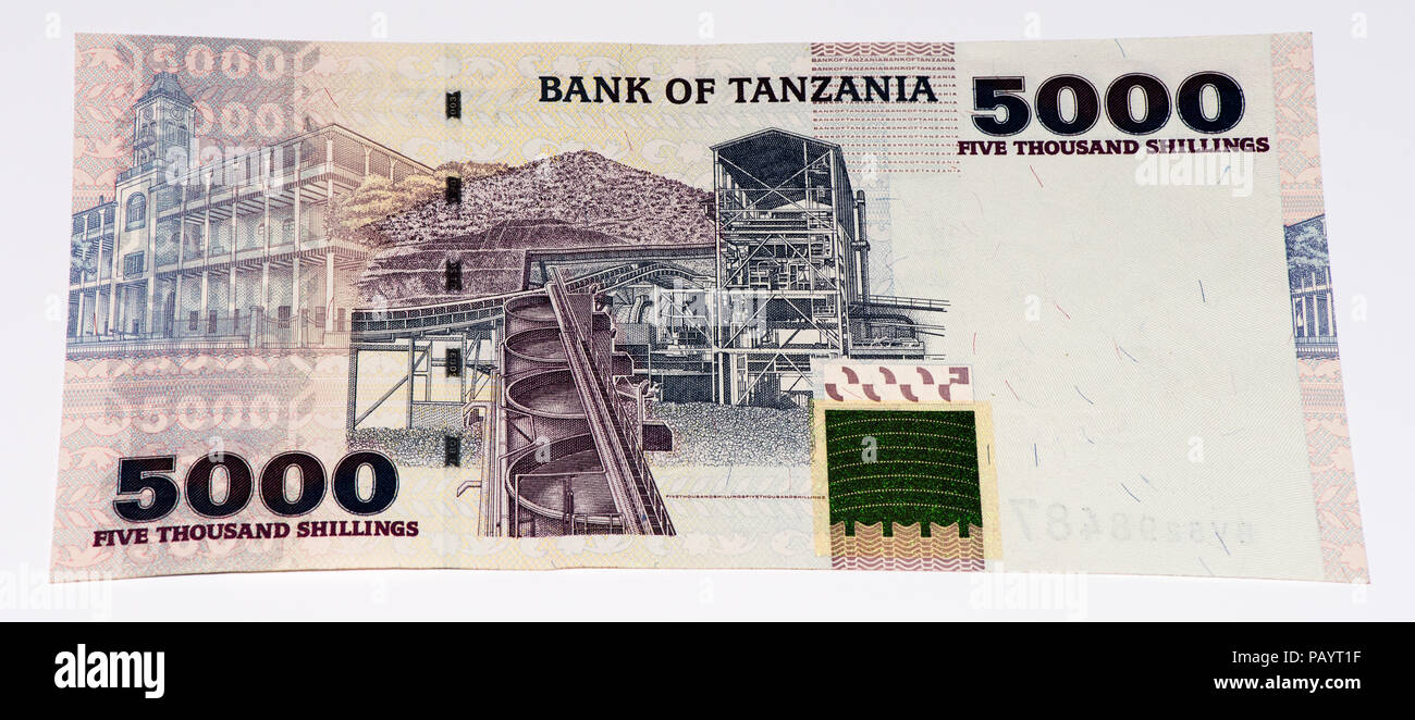 5000 Tanzanian shillings bank note. Tanzanian shilling is the national ...