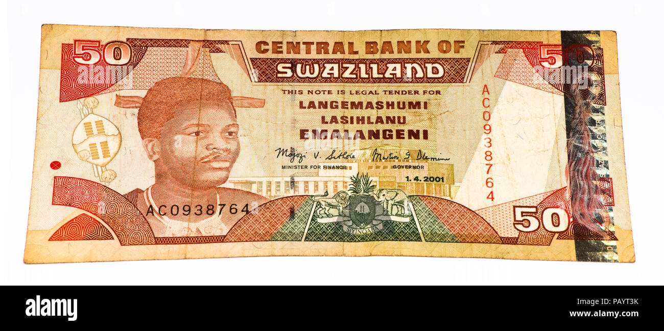 50 Swazi emalangeni bank note. Swazi emalangeni is the currency of ...
