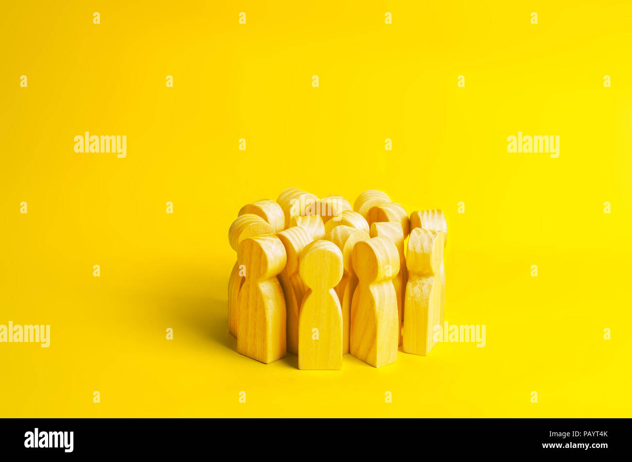 Group of yellow people on a yellow background. Crowd, meeting, social ...