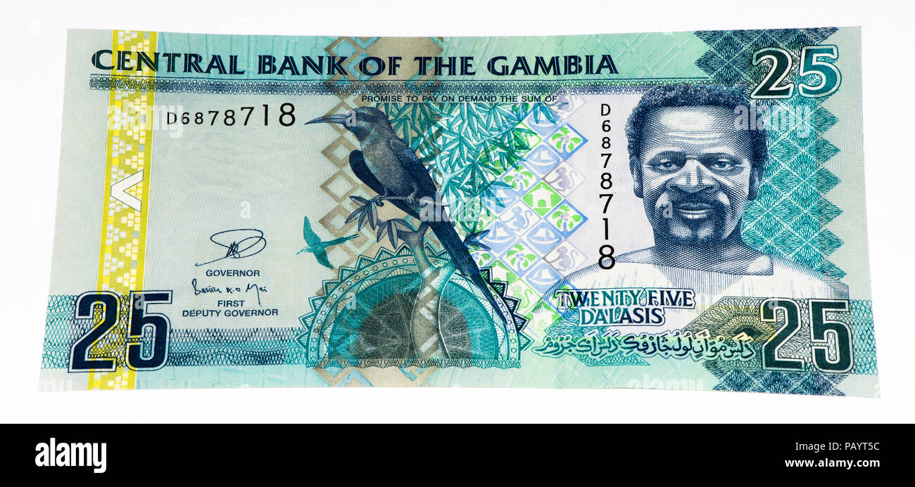 25 Gambian dalasi bank note. Gambian dalasi is the national currency of ...