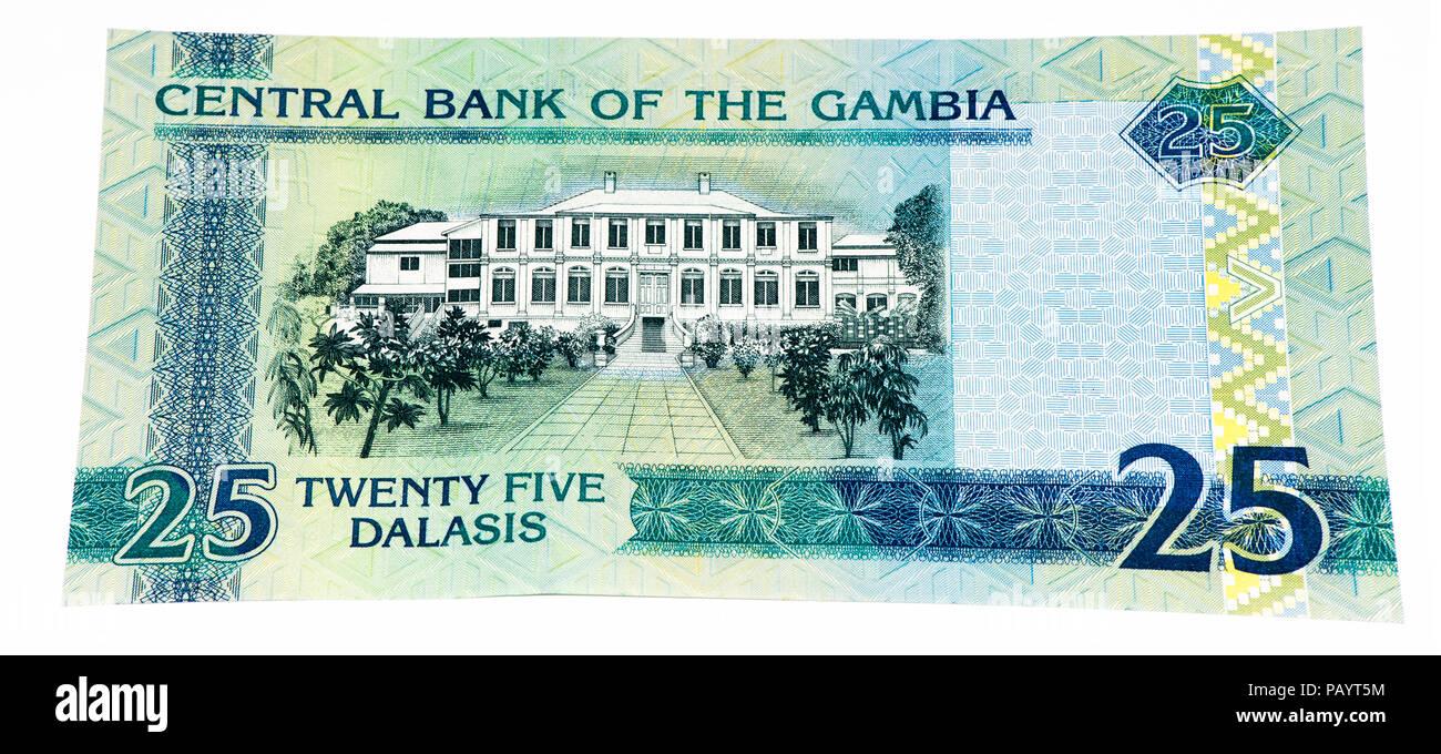 25 Gambian dalasi bank note. Gambian dalasi is the national currency of ...