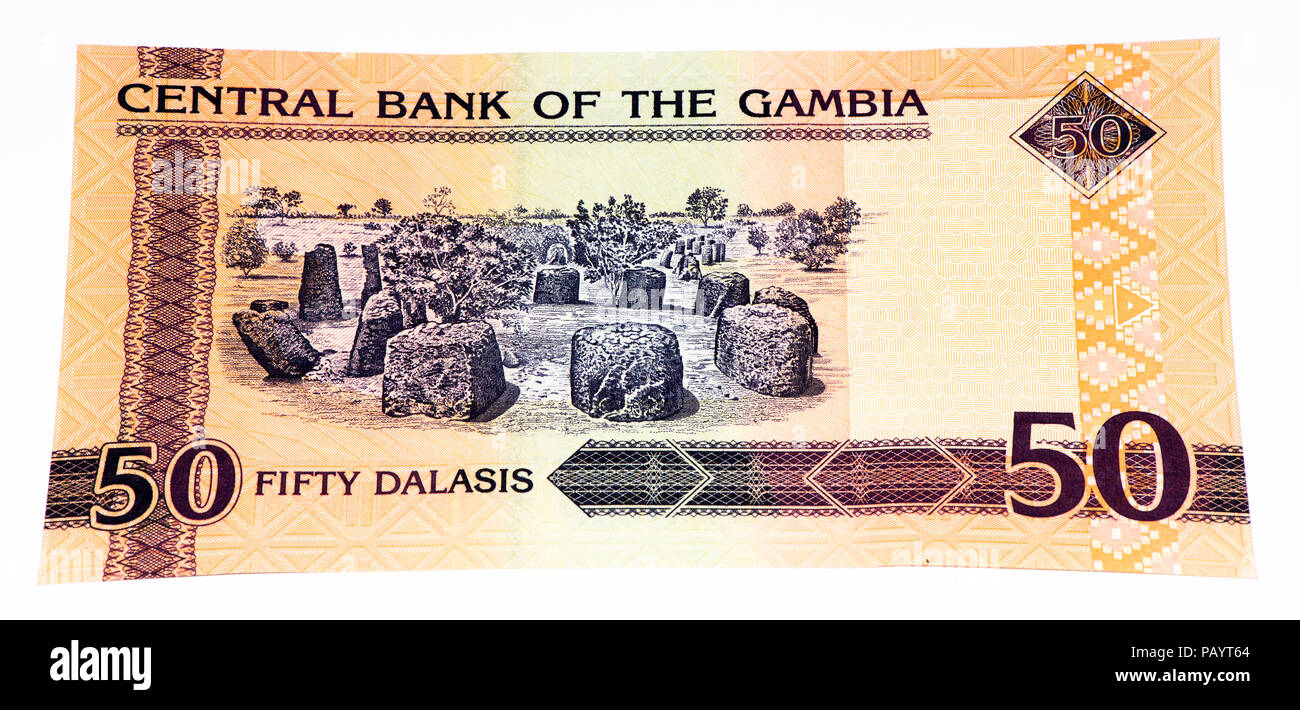 50 Gambian dalasi bank note. Gambian dalasi is the national currency of ...