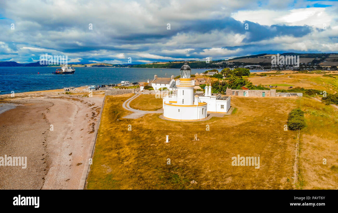 Cromarty Lighthouse at Cromarty Firth in the Scotland - aerial view ...