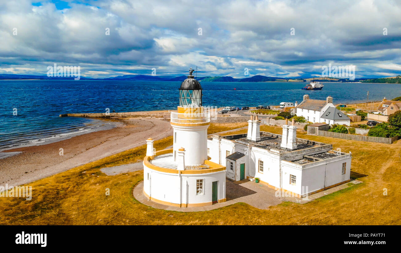 Cromarty Lighthouse at Cromarty Firth in the Scotland - aerial view ...