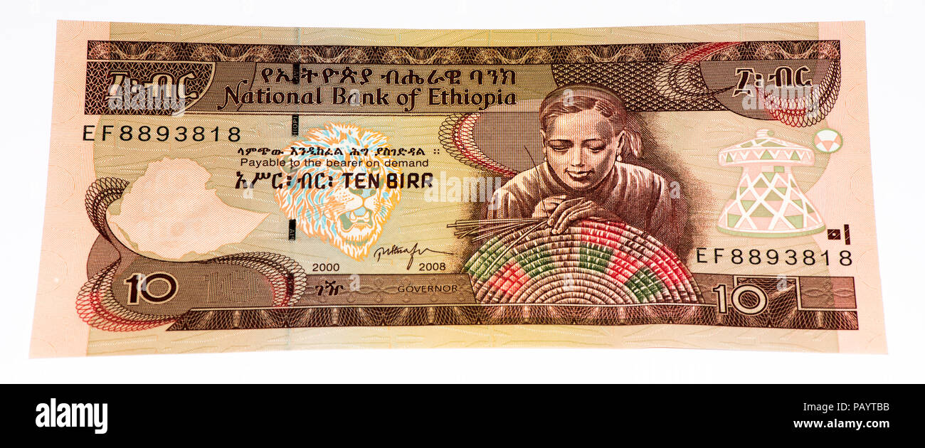 20 Ethiopian birr bank note. Birr is the national currency of Ethiopia ...