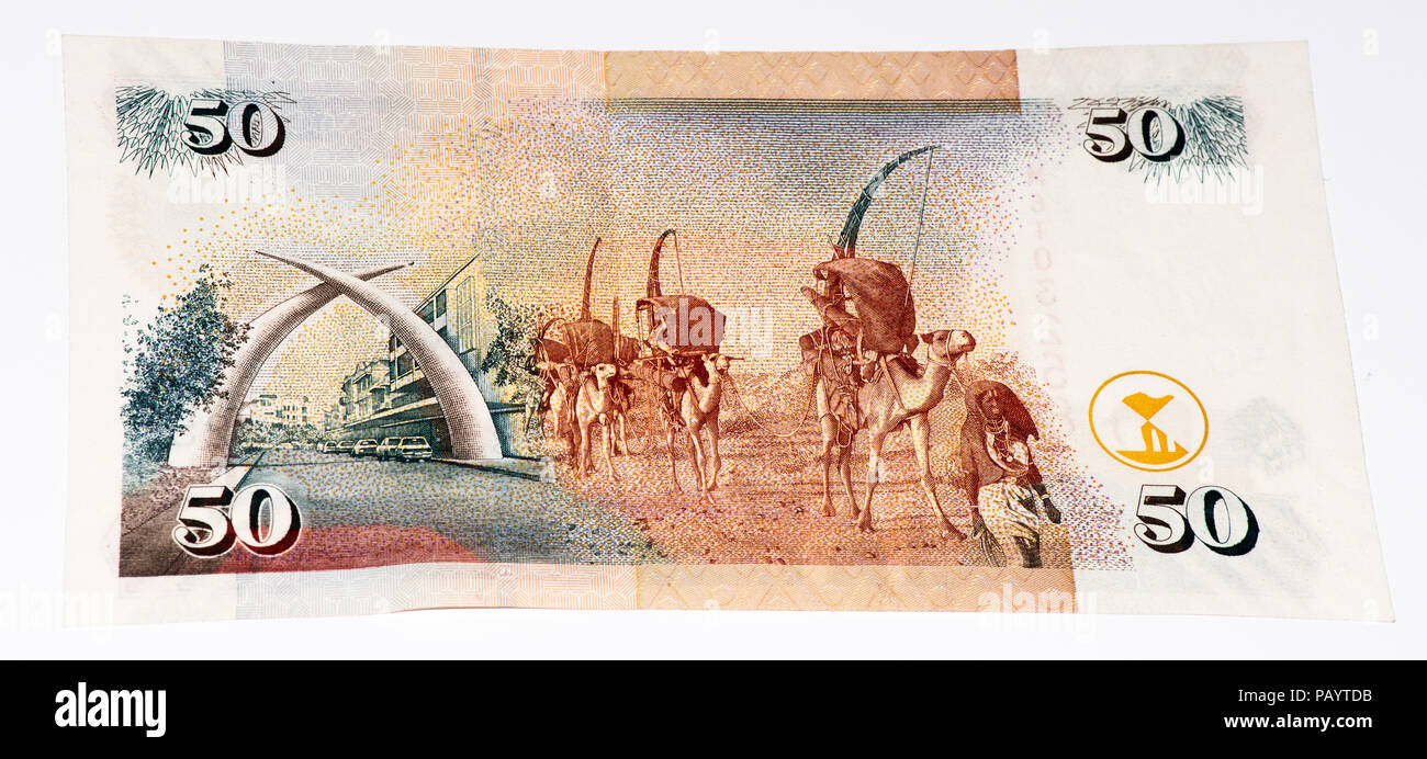 50 Kenyan shillings bank note of Kenya. Kenyan shilling is the national ...