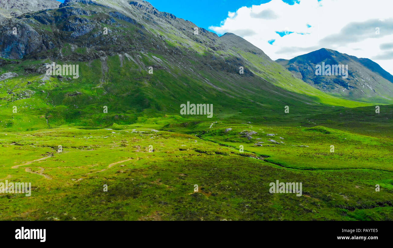 Aerial view over the awesome landscape of Glencoe in the Highlands of ...
