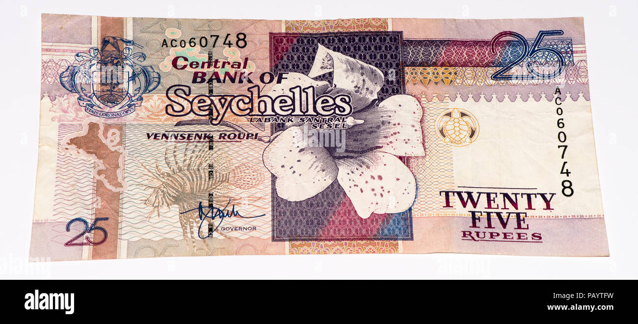25 Seychellois rupee bank note, the national currency of Seychelles ...