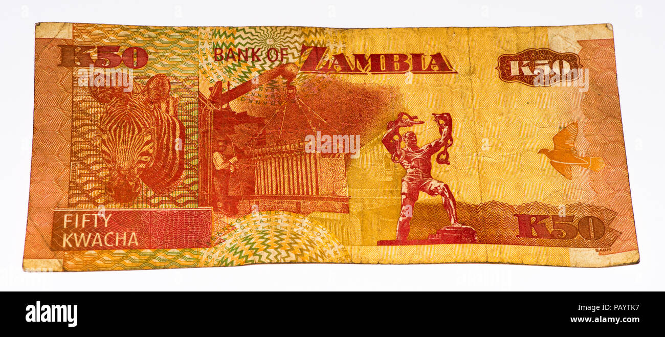 50 Zambian kwach bank note. Zambian kwacha is the national currency of ...