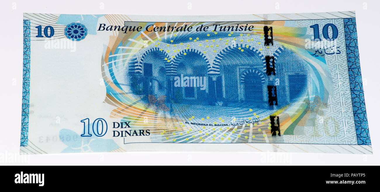 10 Tunisian dinars bank note. Tunisian dinar is the national currency ...