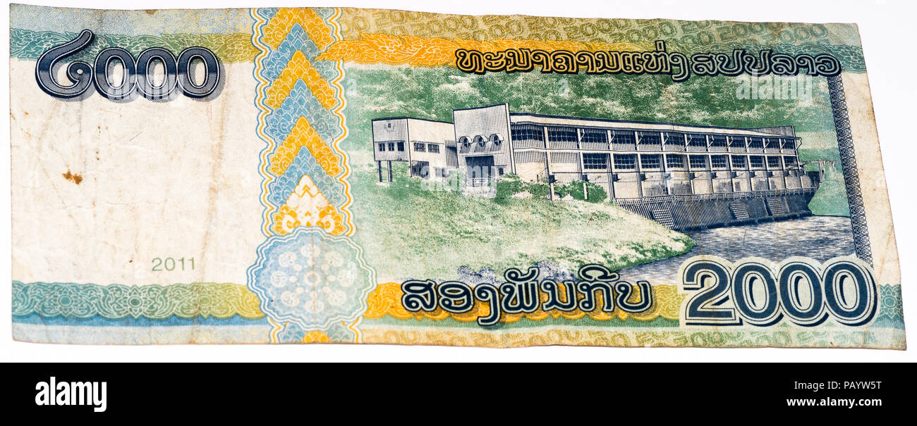 VELIKIE LUKI, RUSSIA - JULY 30, 2015: 2000 kip bank note. Kip is the ...