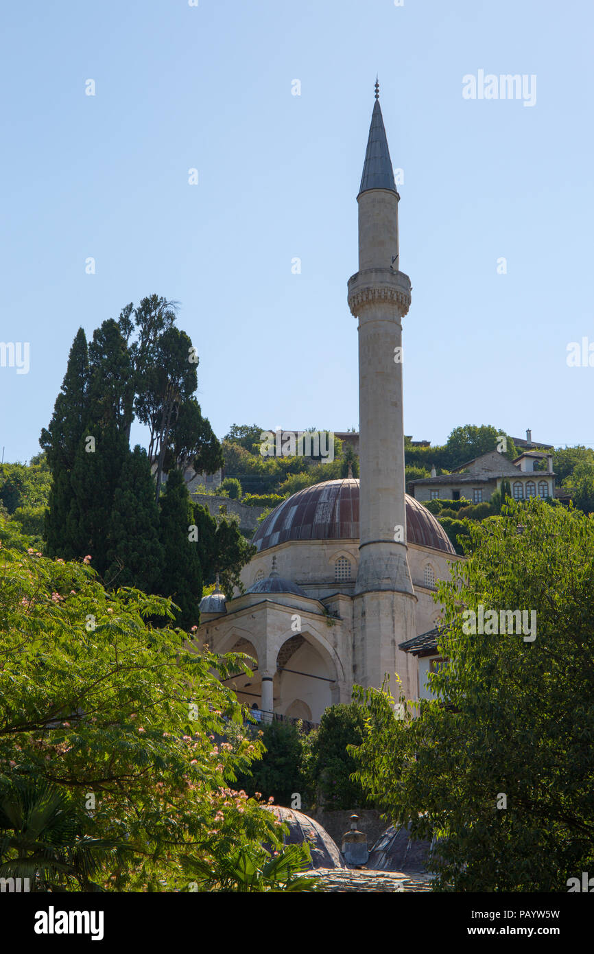 Mosque perched on hillside in ancient Ottman village of Pocitelj ...
