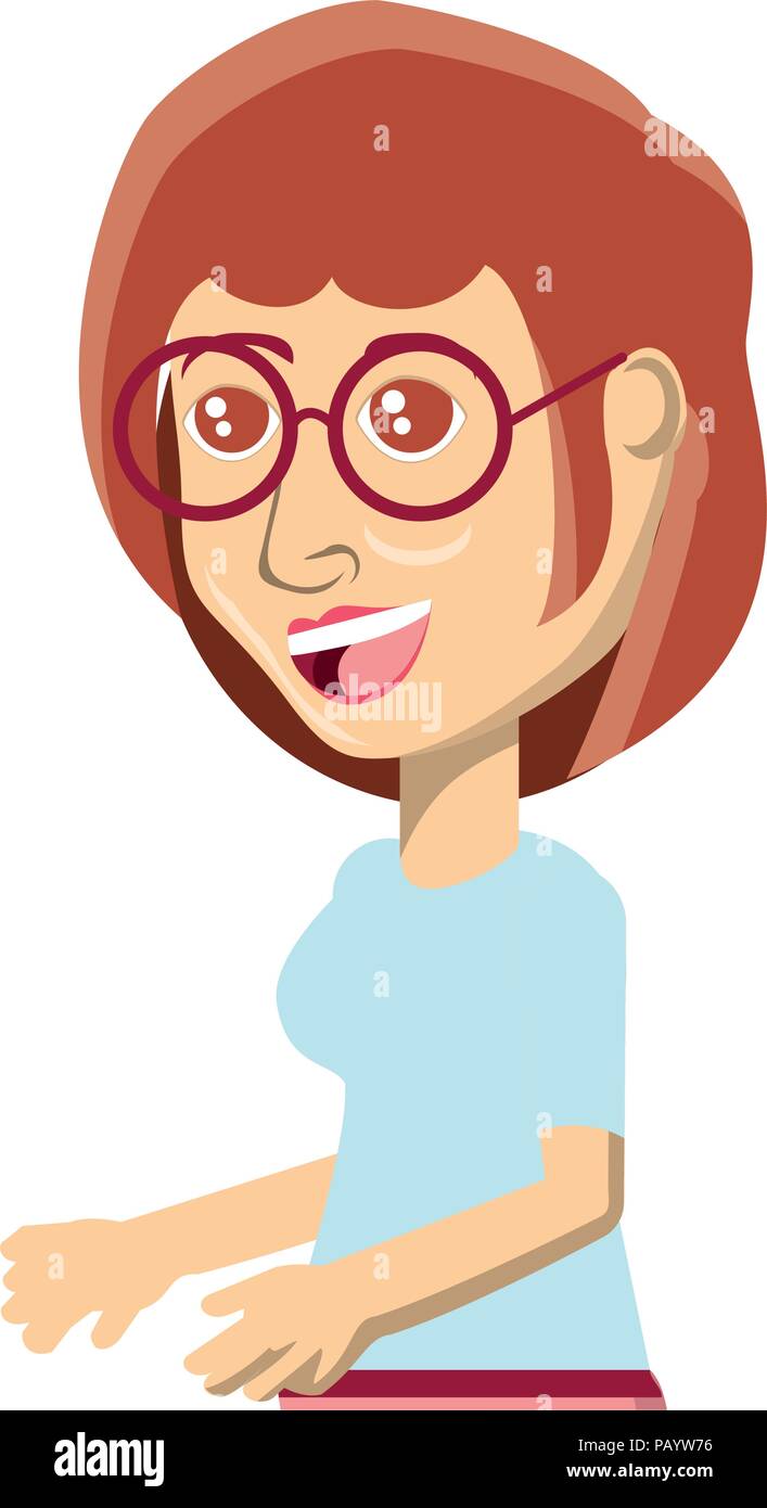 cartoon woman with glasses over white background, vector illustration ...