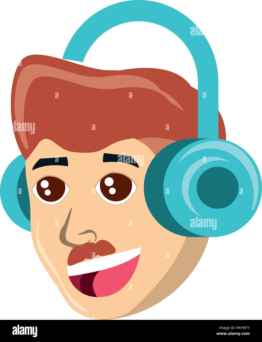cartoon man using a headphones over white background, vector ...