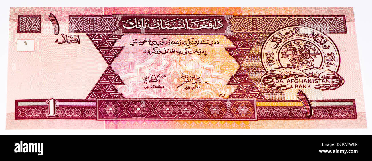 VELIKIE LUKI, RUSSIA - JULY 30, 2015: 1 afghani bank note. Afgani is ...