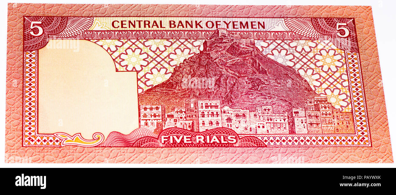 VELIKIE LUKI, RUSSIA - JULY 30, 2015: 5 Yemeni rial bank note. Rial is ...
