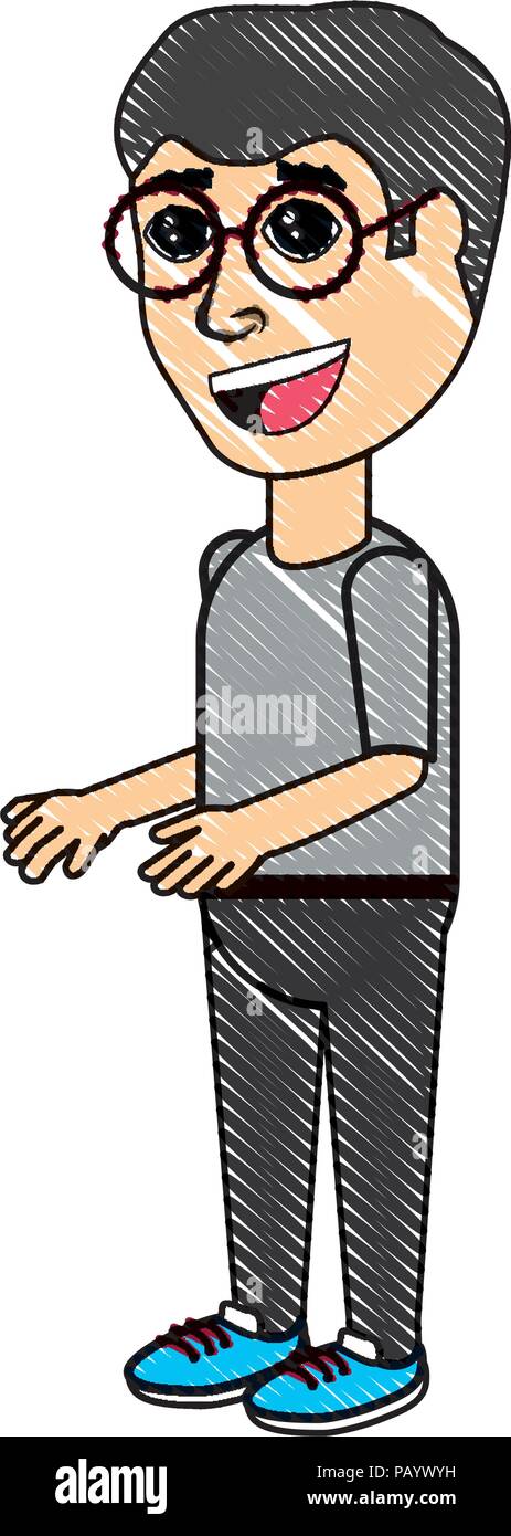 cartoon man with glasses over white background, vector illustration ...
