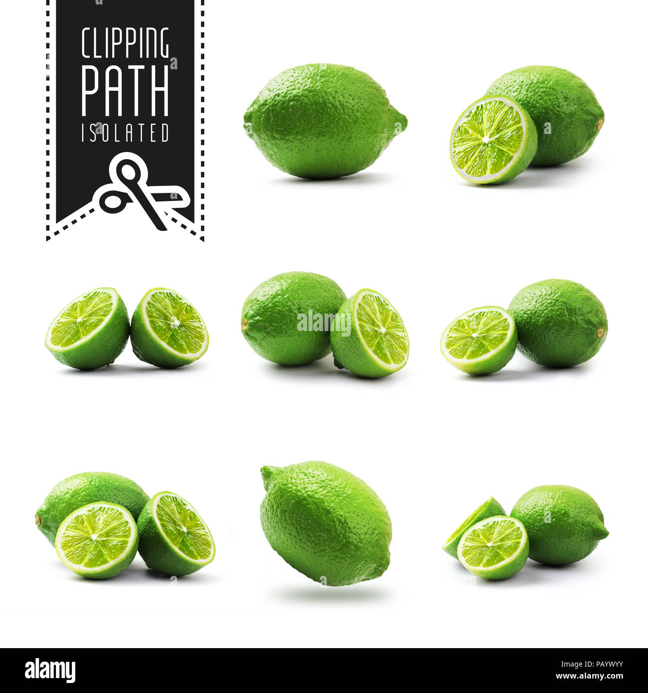 Isolated lime set with clipping path Stock Photo - Alamy