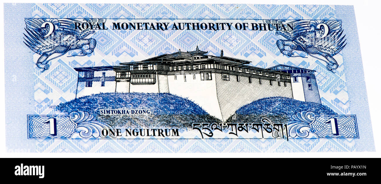 VELIKIE LUKI, RUSSIA - JULY 30, 2015: 1 ngultrum bank note of Bhutan ...