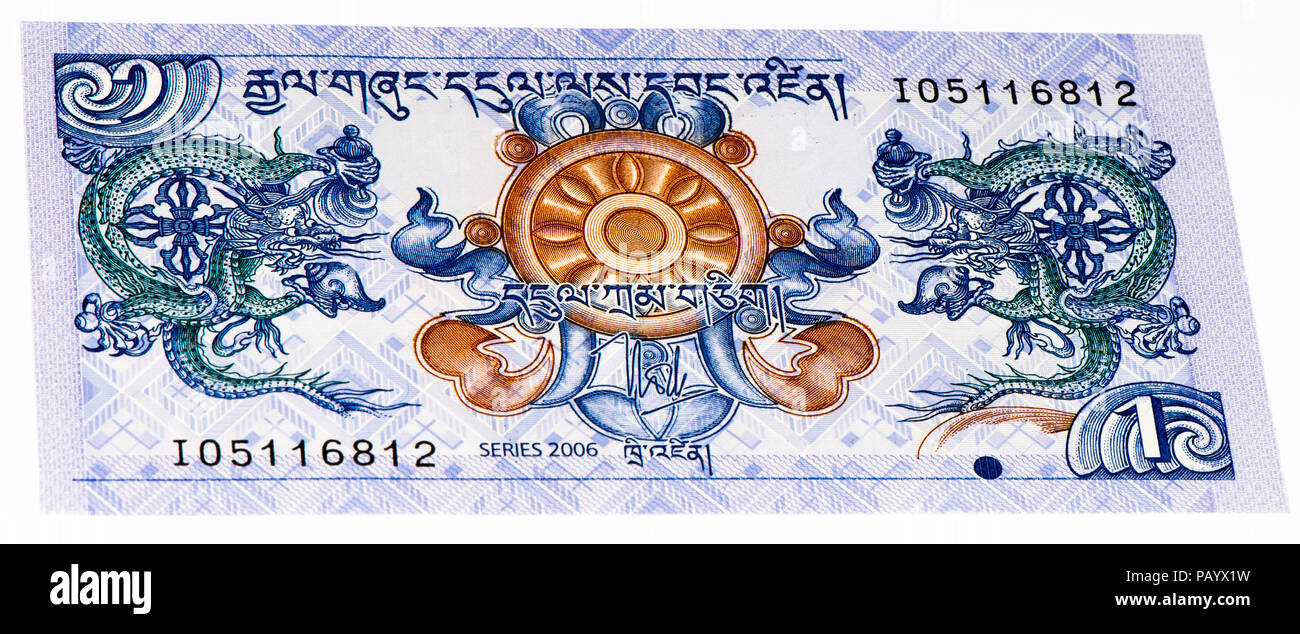 VELIKIE LUKI, RUSSIA - JULY 30, 2015: 1 ngultrum bank note of Bhutan ...