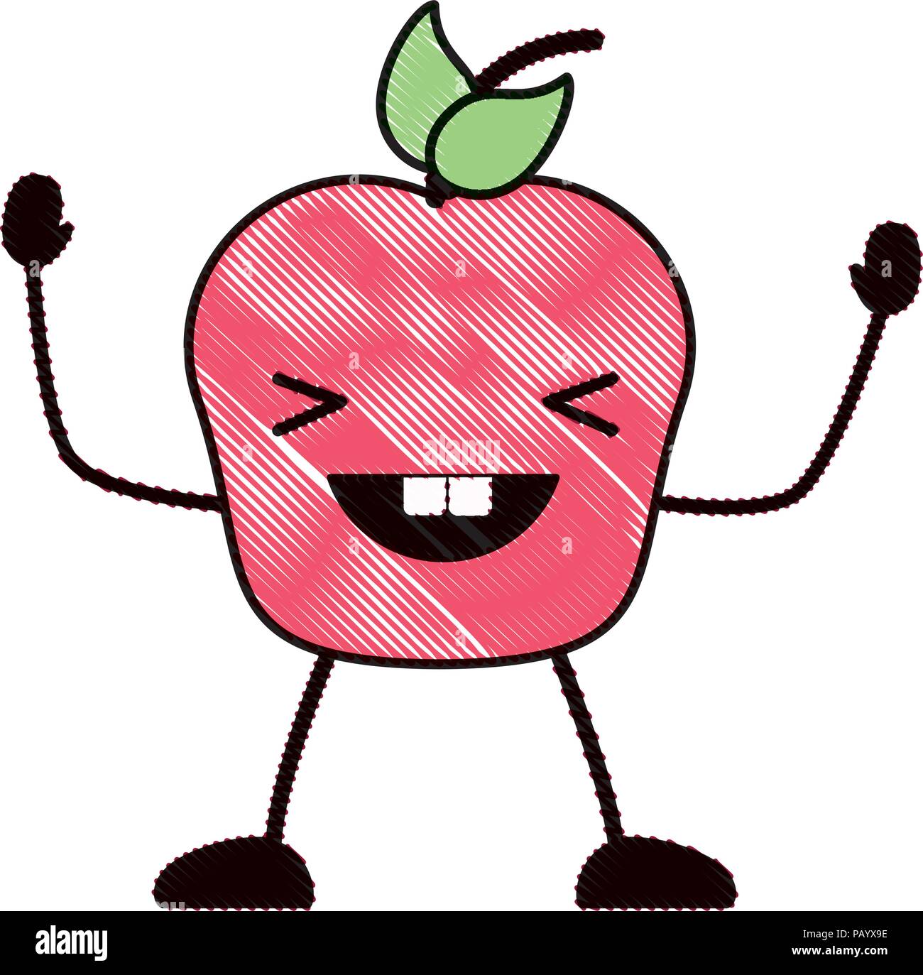 kawaii excited apple icon over white background, vector illustration ...