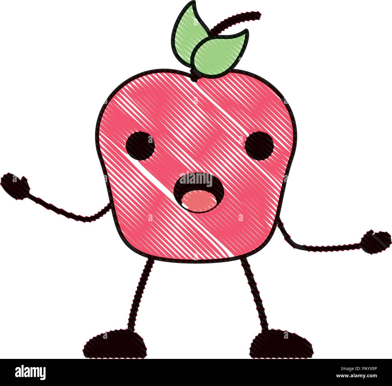 kawaii surprised apple icon over white background, vector illustration ...