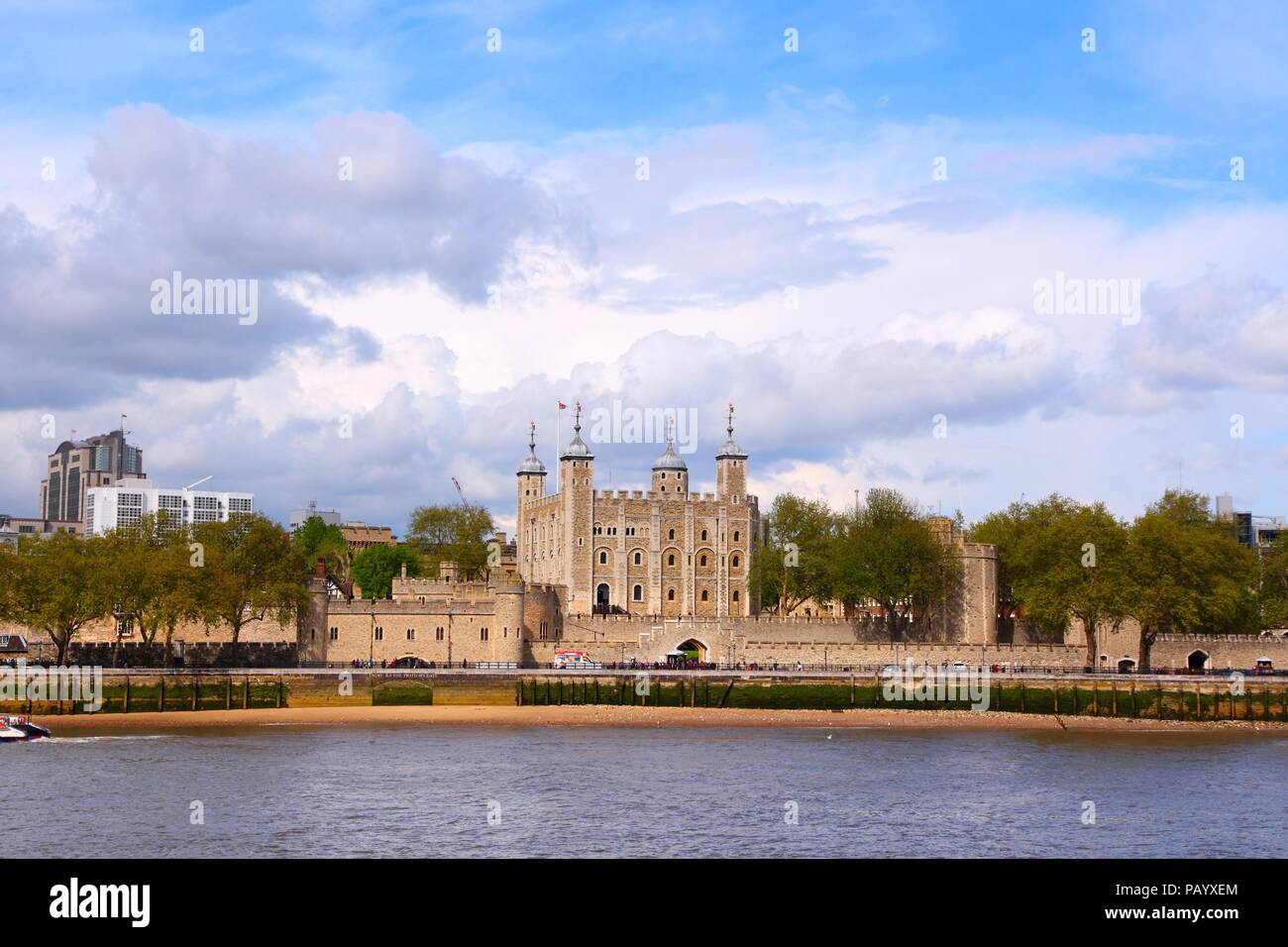 London, England - river Thames view with Tower of London. UNESCO World ...