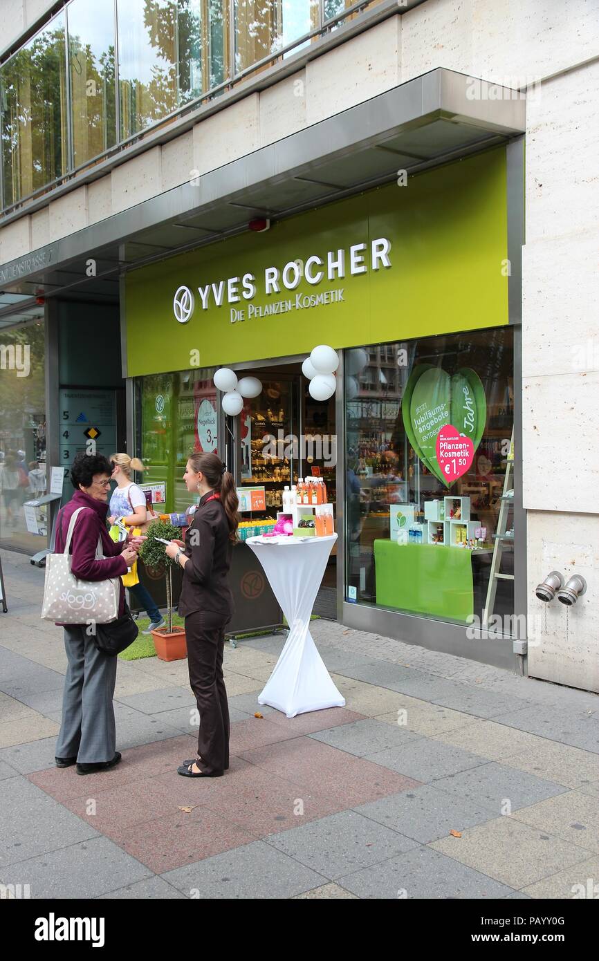 BERLIN, GERMANY - AUGUST 27, 2014: People visit Yves Rocher cosmetic ...