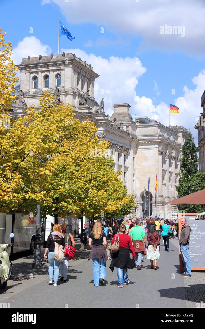 BERLIN, GERMANY - AUGUST 27, 2014: People visit Reichstag (parliament ...