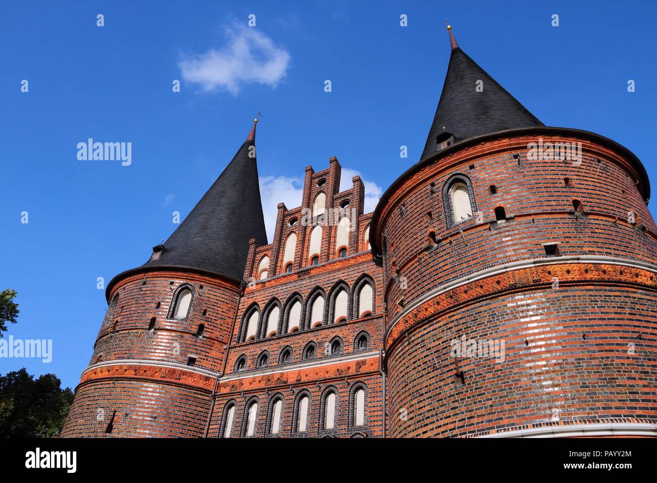 Holstentor medieval gate in Lubeck in region Schleswig-Holstein ...
