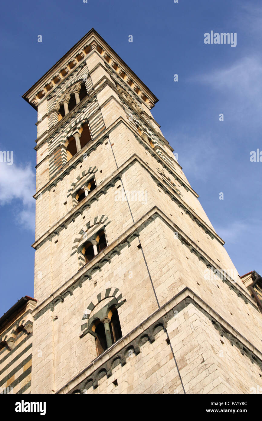 Romanesque bell tower of Prato Cathedral, Tuscany, Italy Stock Photo ...