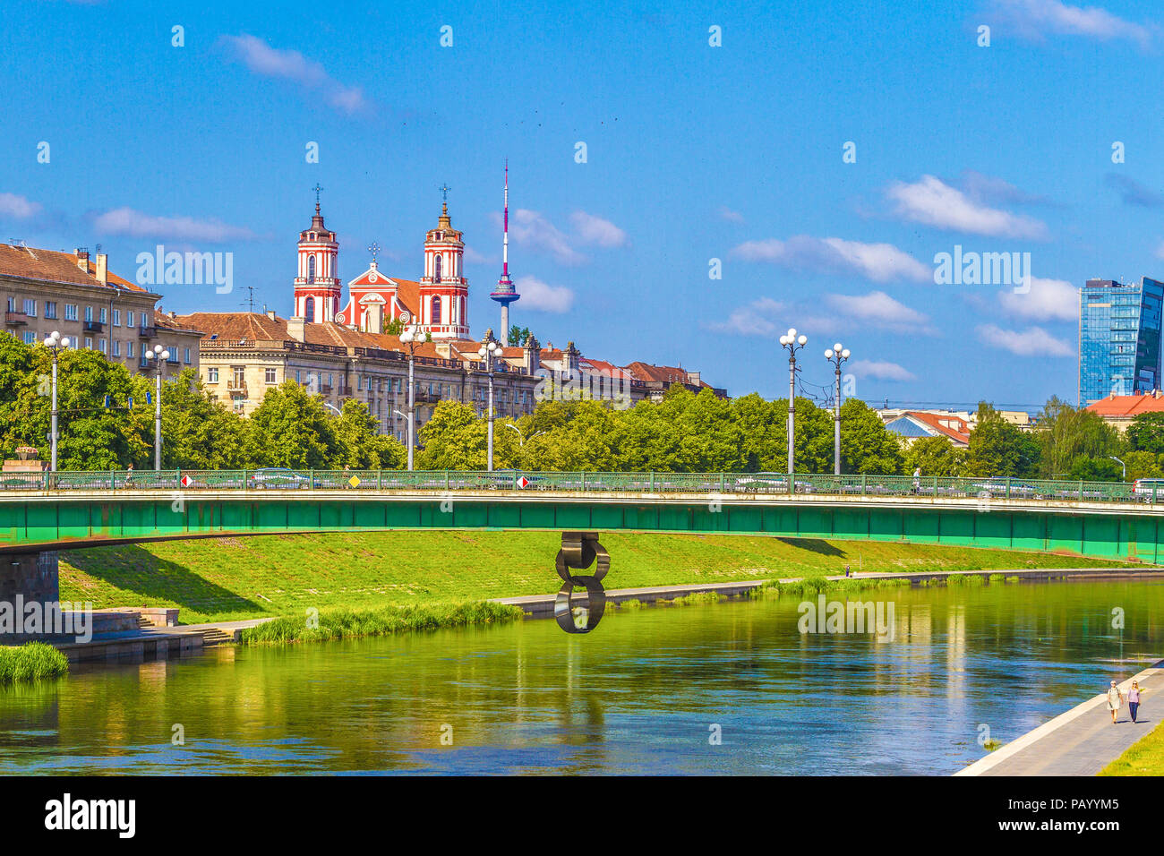 Vilnius City View with Neris river, Green Bridge in Vilnius, Lithuania ...