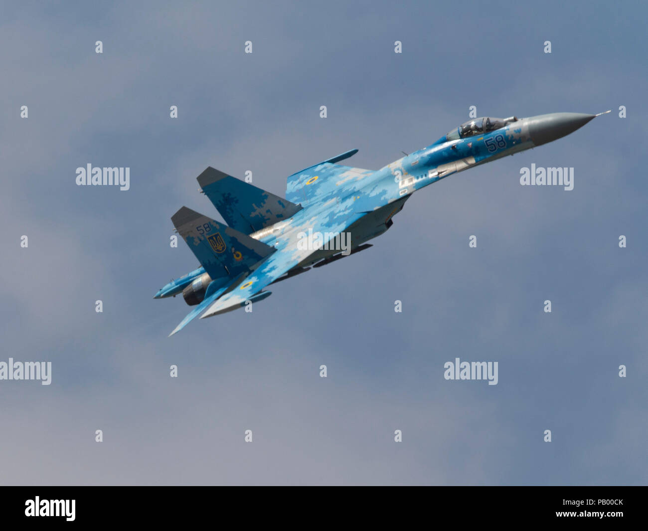 Ukrainian Sukhoi SU-27 Flanker jet fighter combat aircraft flying at ...