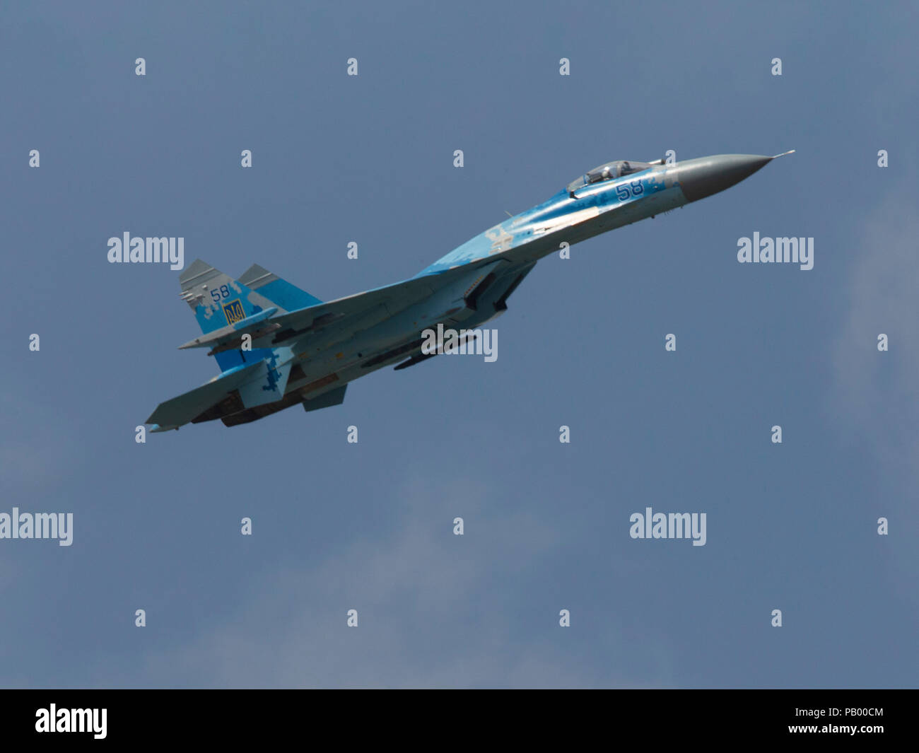 Ukrainian Sukhoi SU-27 Flanker jet fighter combat aircraft flying at ...