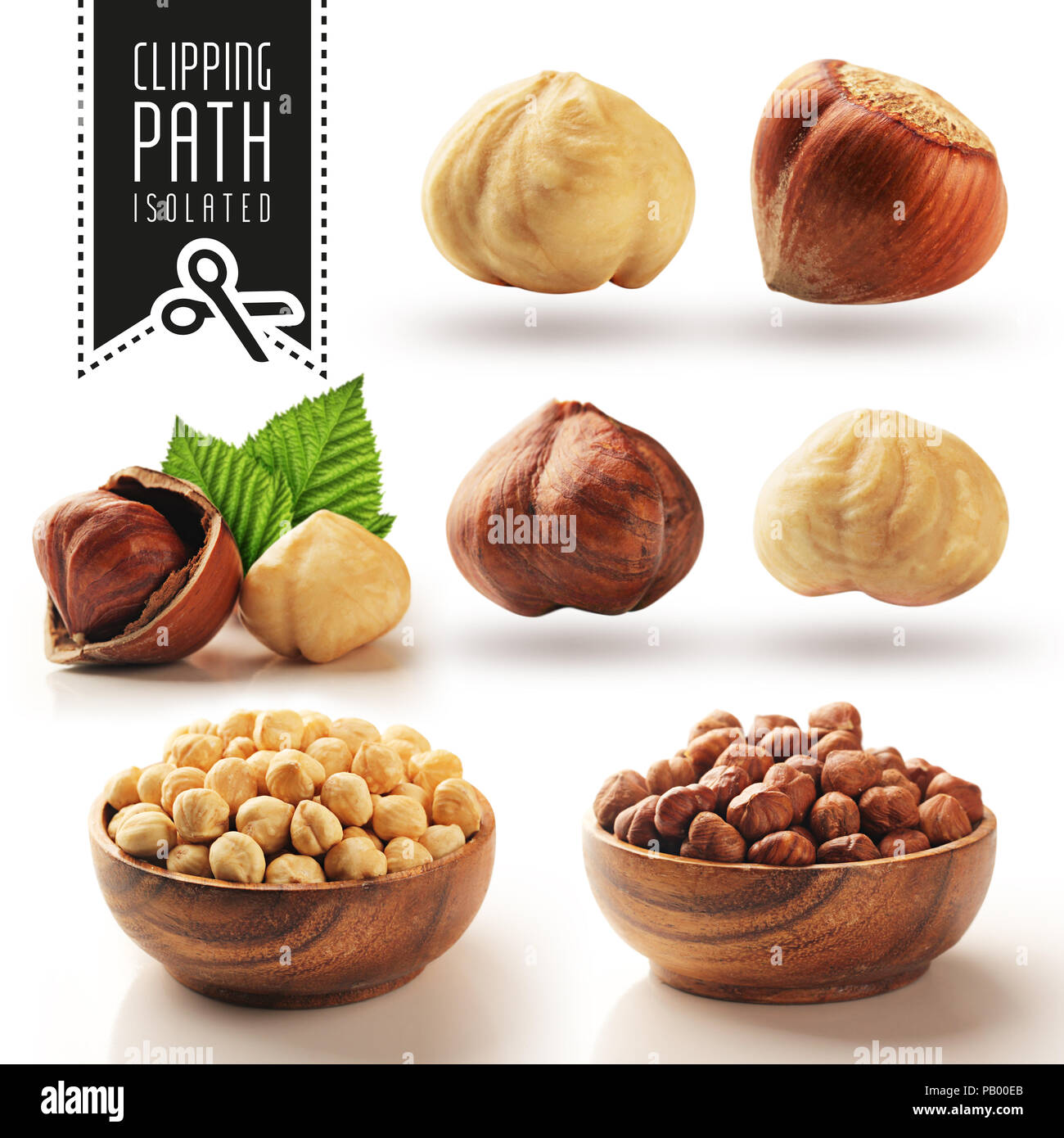 Hazelnut set with clipping path Stock Photo - Alamy