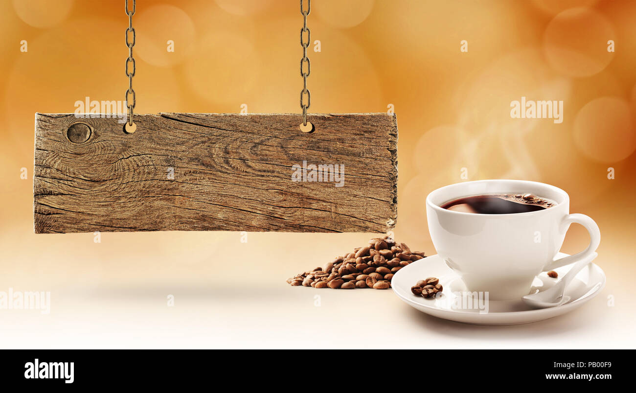 Coffee and wooden board Stock Photo - Alamy