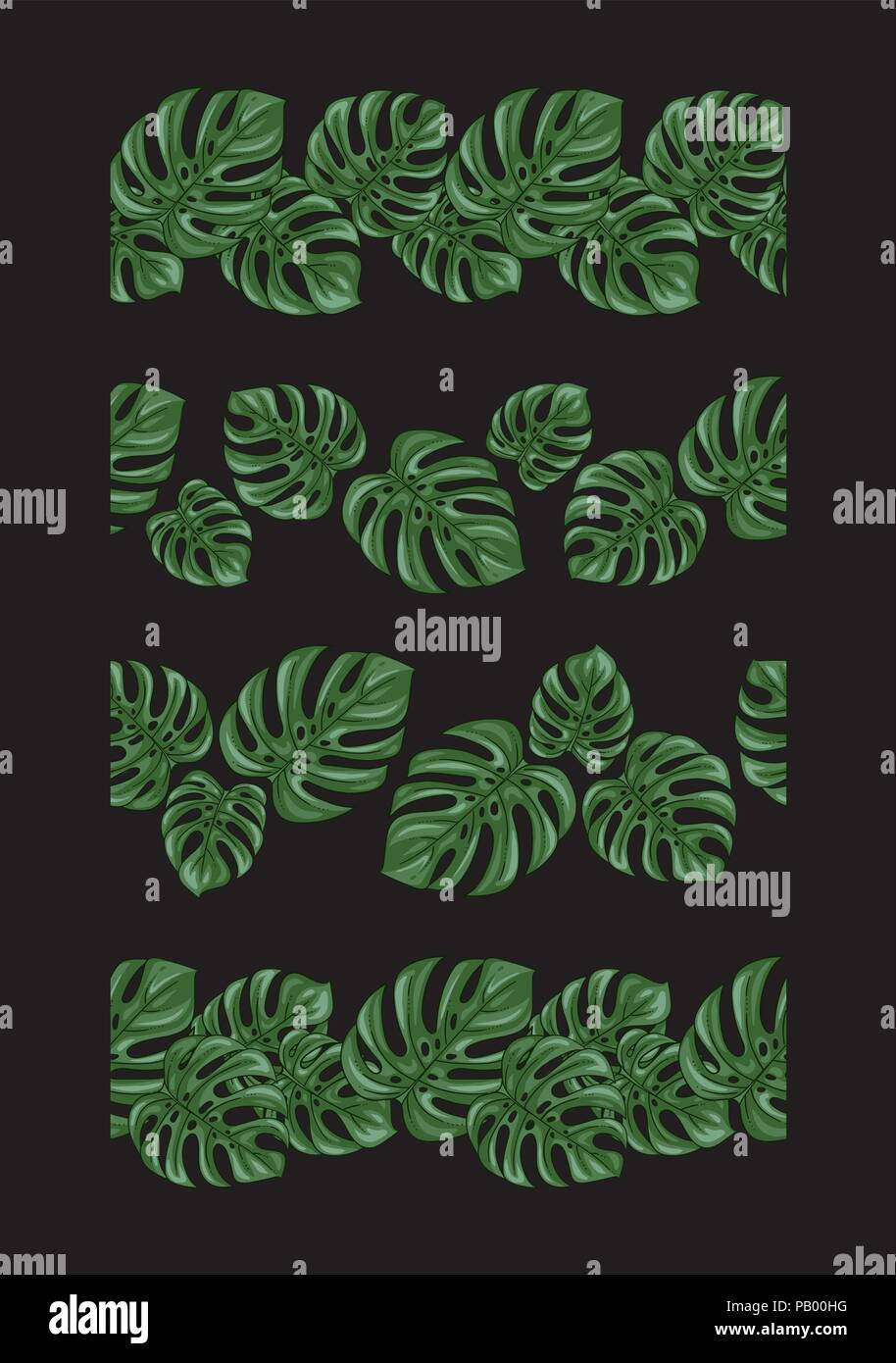 Monstera seamless border divider set or collection of vertical ...