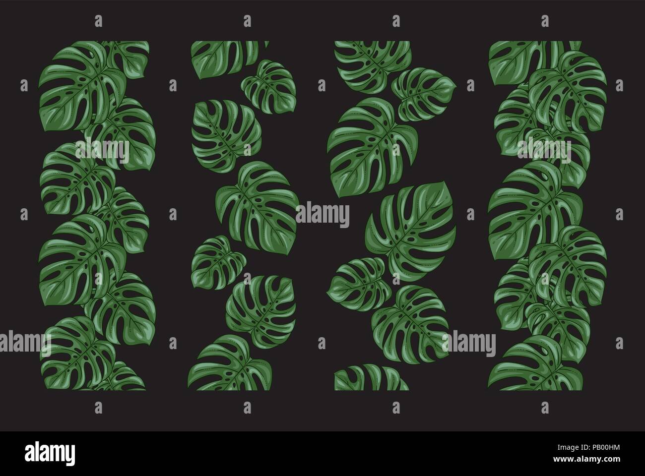 Monstera seamless border divider set or collection of vertical ...