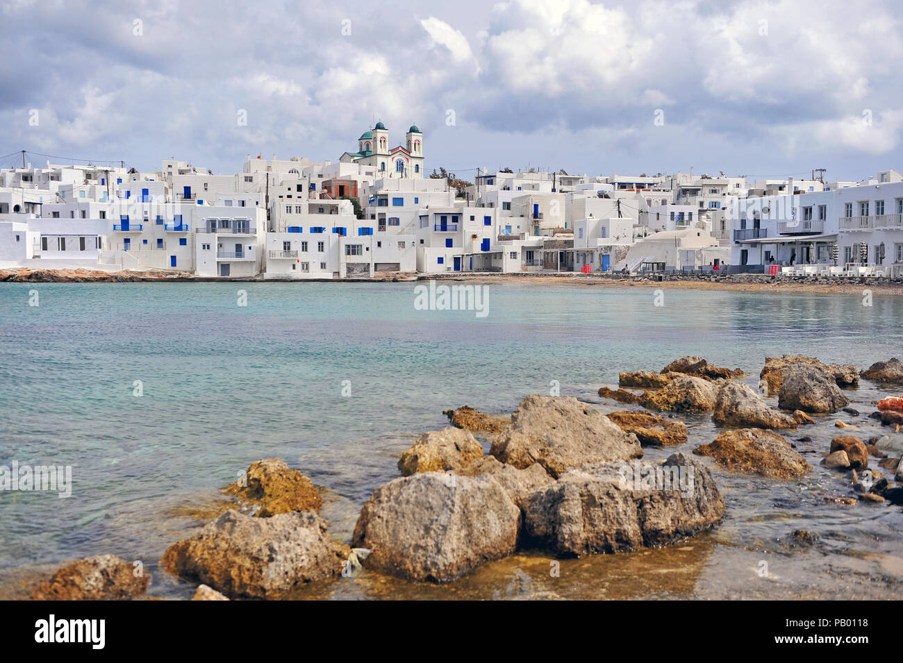 Naoussa traditional greek village on Paros island, Cyclades, Greece ...